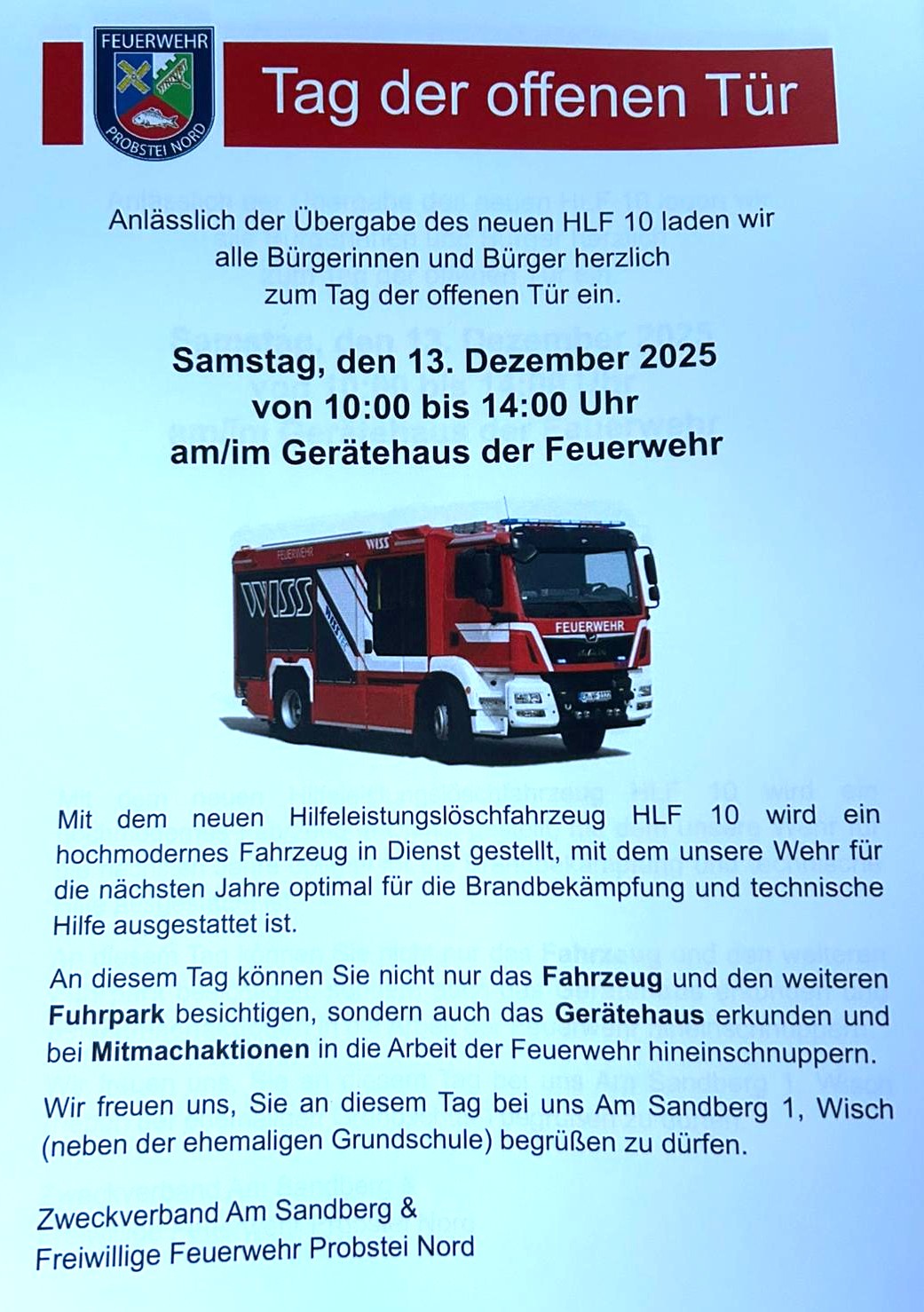 Tag der offenen Tür bei der Feuerwehr Probstei Nord, 13.12.2025, 10-14 ...